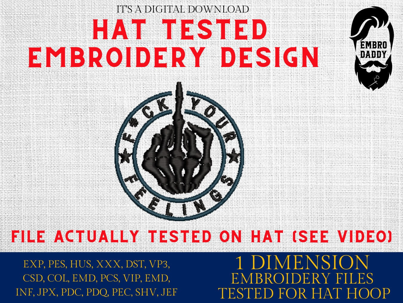 Machine Embroidery files digitized for hats, F+uck your embroidery fil ...
