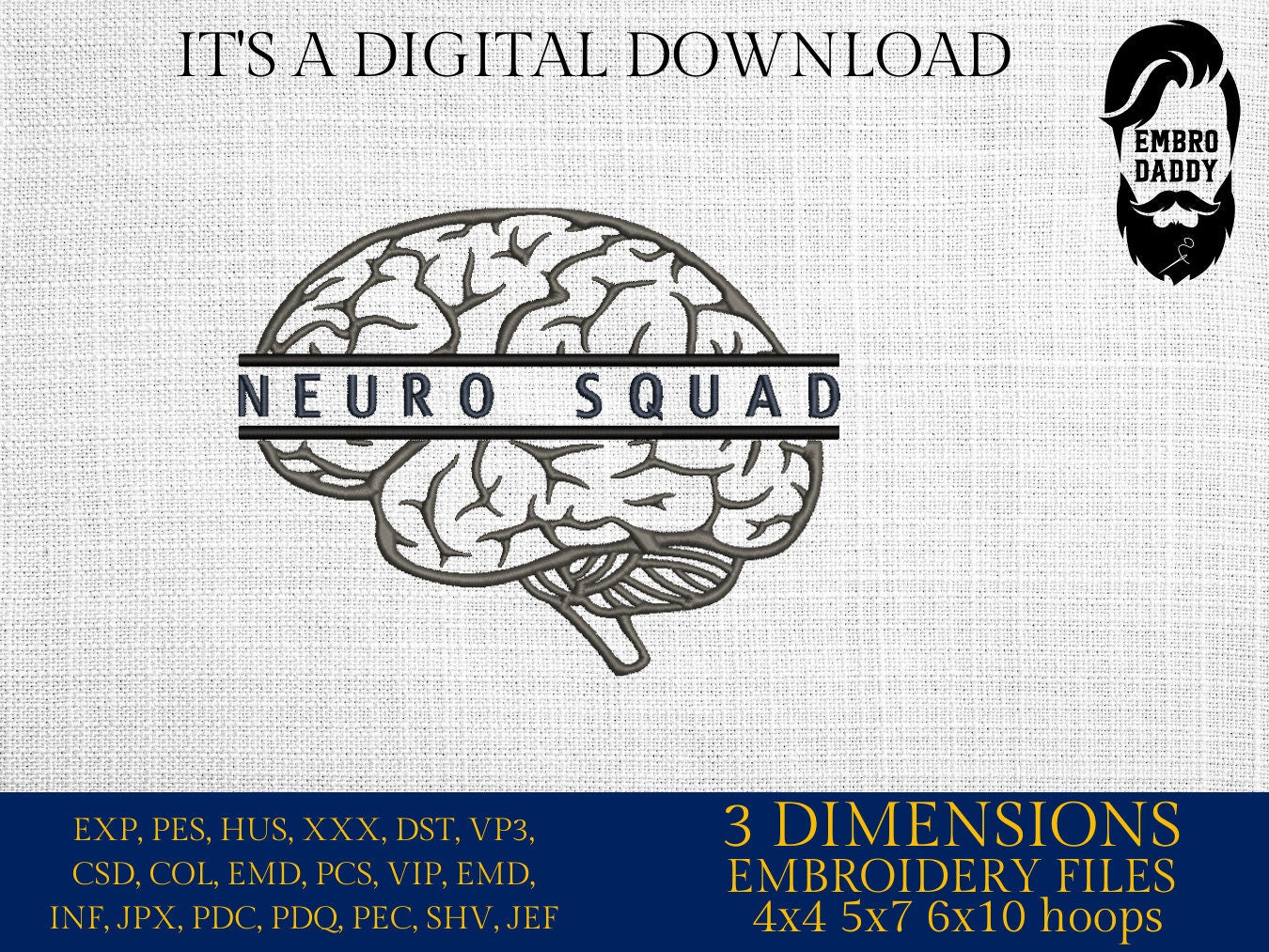 Machine Embroidery files, Neuro Squad, EEG Tech,Neuro Nurse, PES, DST ...