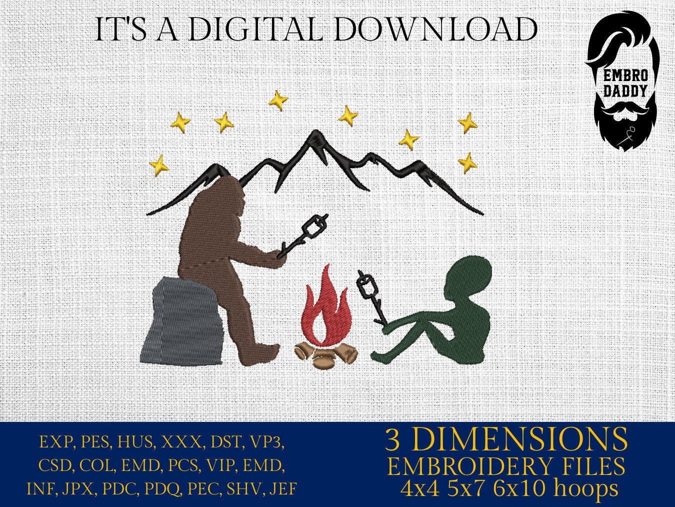 Machine Embroidery files, Bigfoot Alien, Funny Camping, Marshmallow, P ...