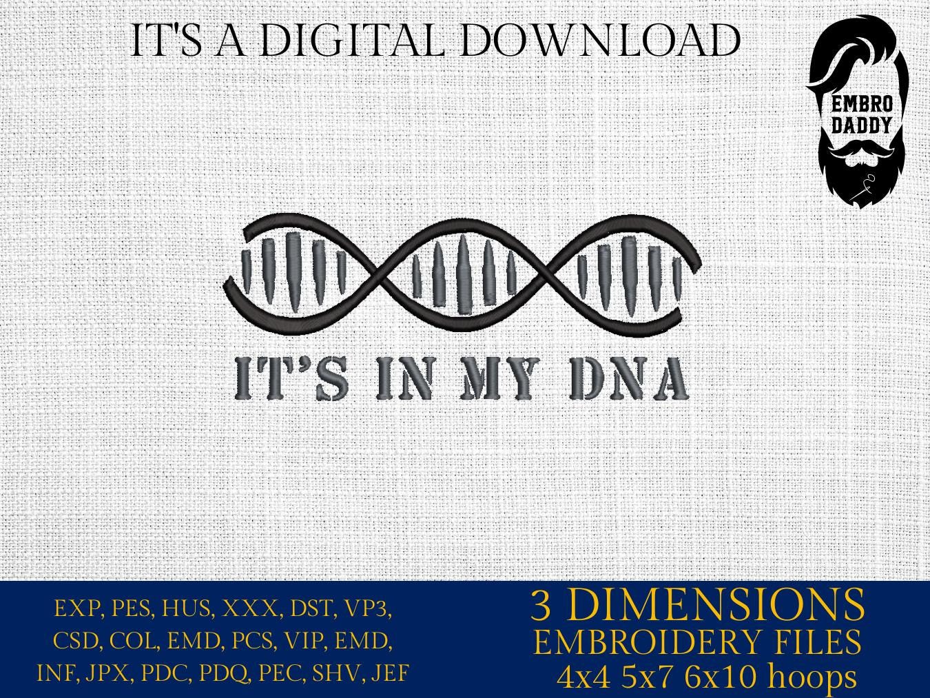 Machine Embroidery files, It's In My DNA, 2nd Amendment Design, Patrio ...